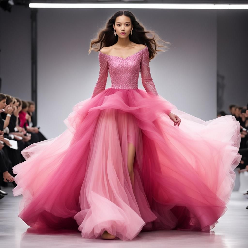 Shades Of Pink Wide Evening Gown Realistic & Simple. Redone. - AI ...