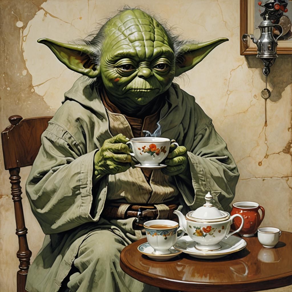 Yoda having tea - AI Generated Artwork - NightCafe Creator