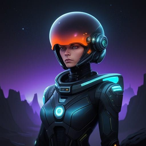 Create a highly detailed illustration of a female astronaut explorer ...