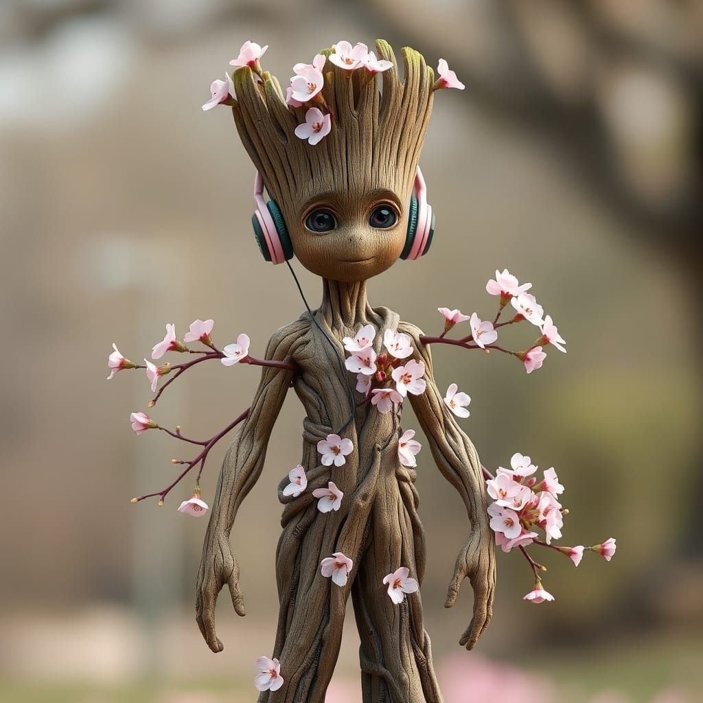 Teenage Tree Spirit in Cherry Blossom Bloom - AI Art