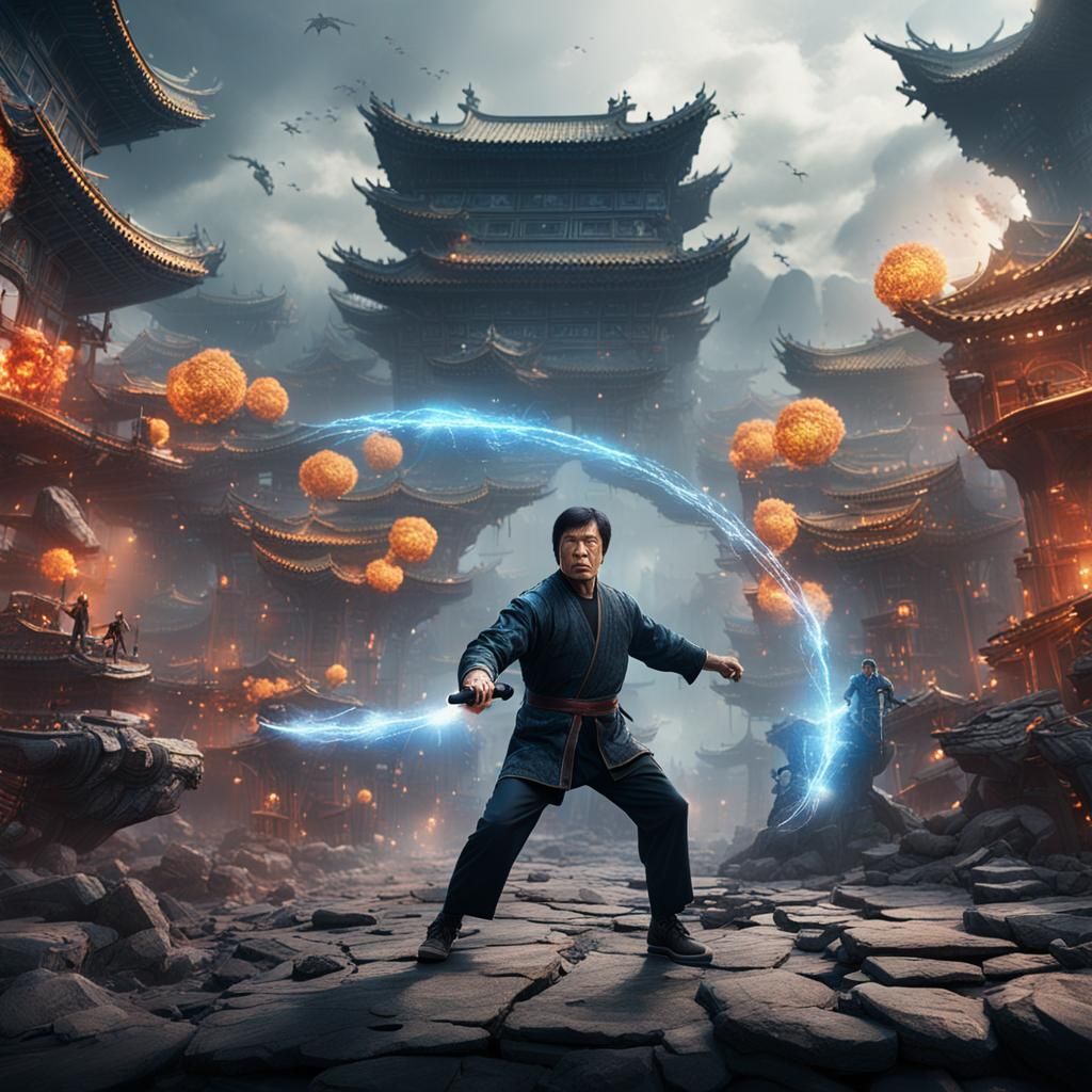 jackie chan fighting in a high tech world - AI Generated Artwork ...