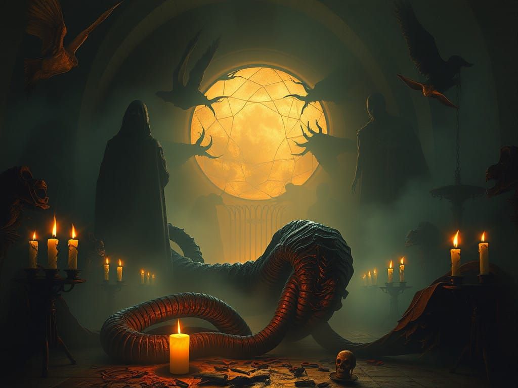 Eldritch Scene: Conquering Worm in Dark, Gothic Re... - AI Art
