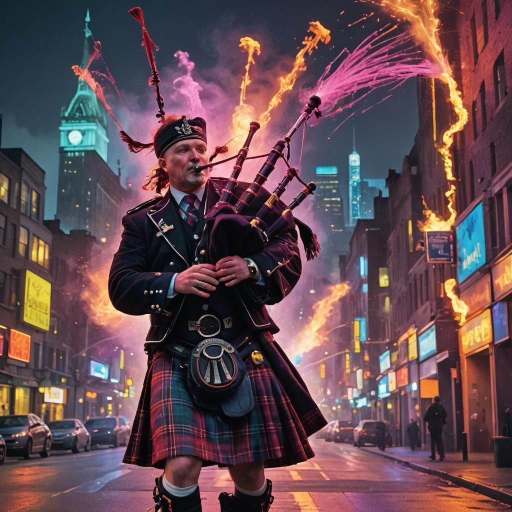 A striking image of a traditional Scotsman playing a bagpipe. - AI ...