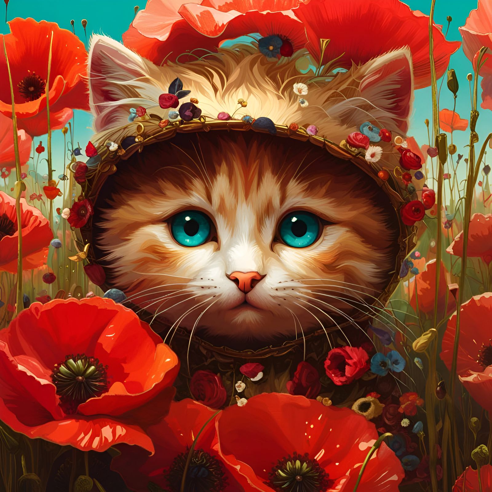 Small cats, big poppies - AI Generated Artwork - NightCafe Creator
