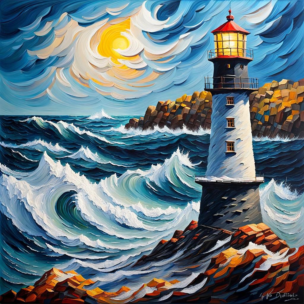 Impasto Lighthouse v1 - AI Generated Artwork - NightCafe Creator
