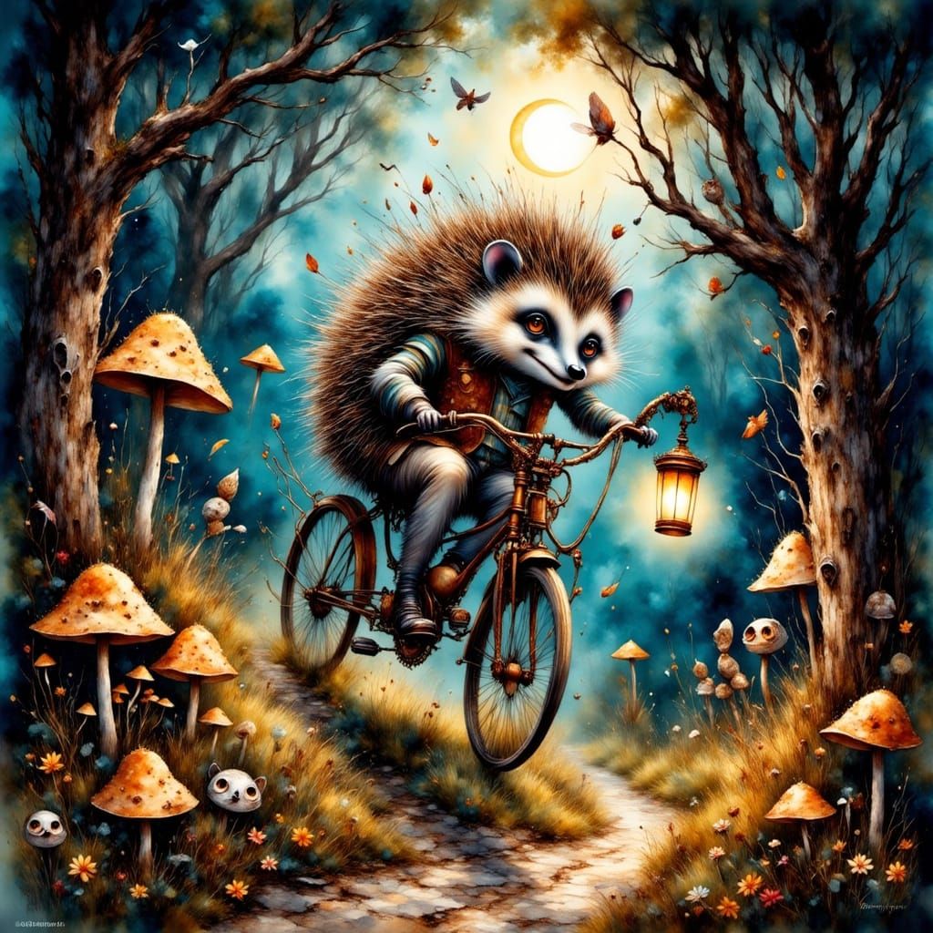 Mad Hedgehog's Wild Ride Through Twisted Forest - AI Art