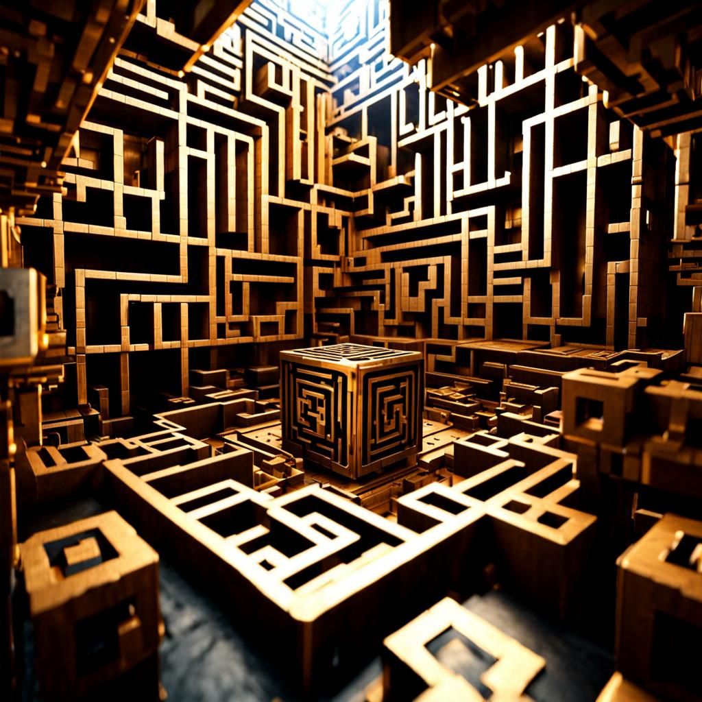 labyrinth world of concrete in the shape of a cube, puzzle box maze ...
