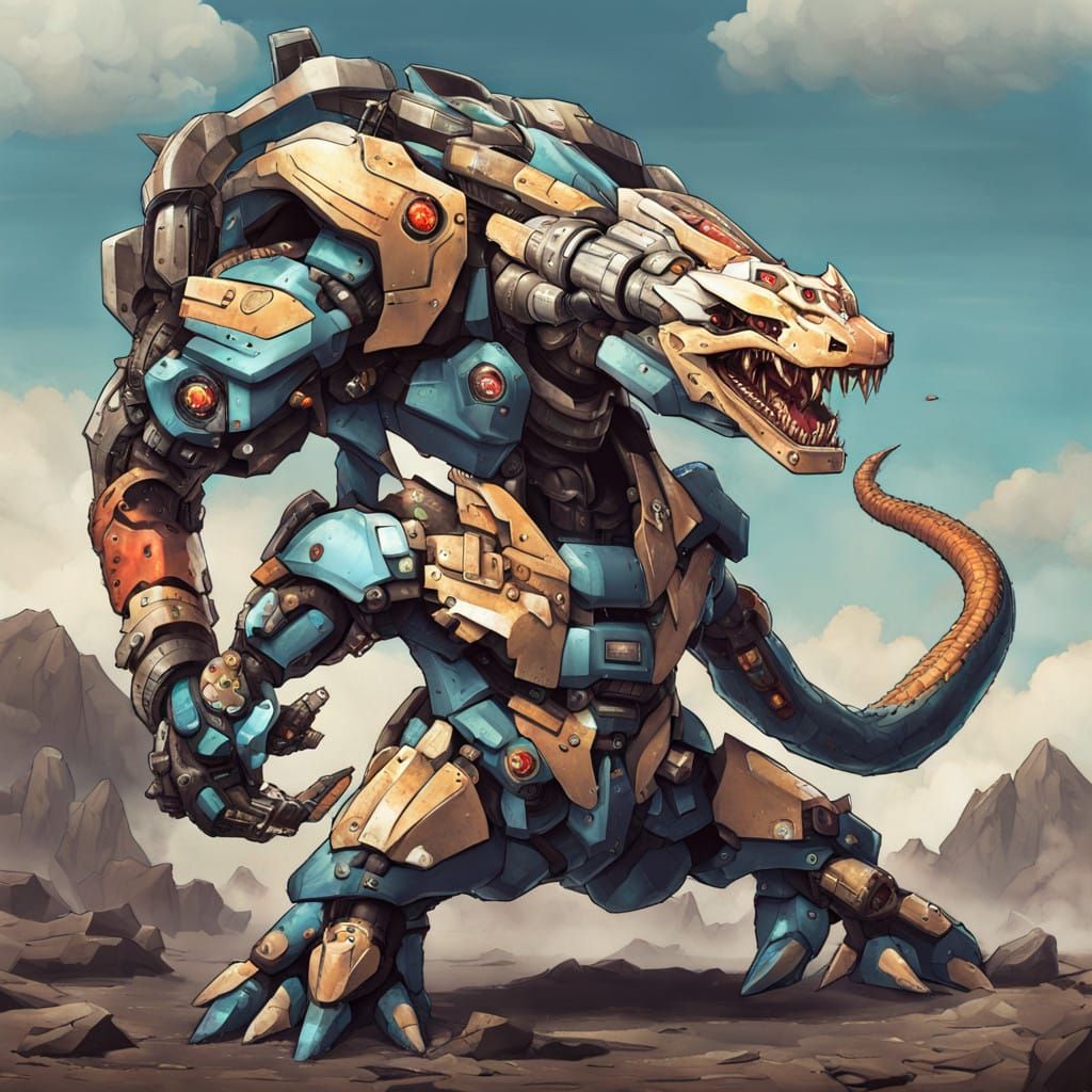 Mecha lizard kaiju - Cyberpunk Mecha Lizard Kaiju