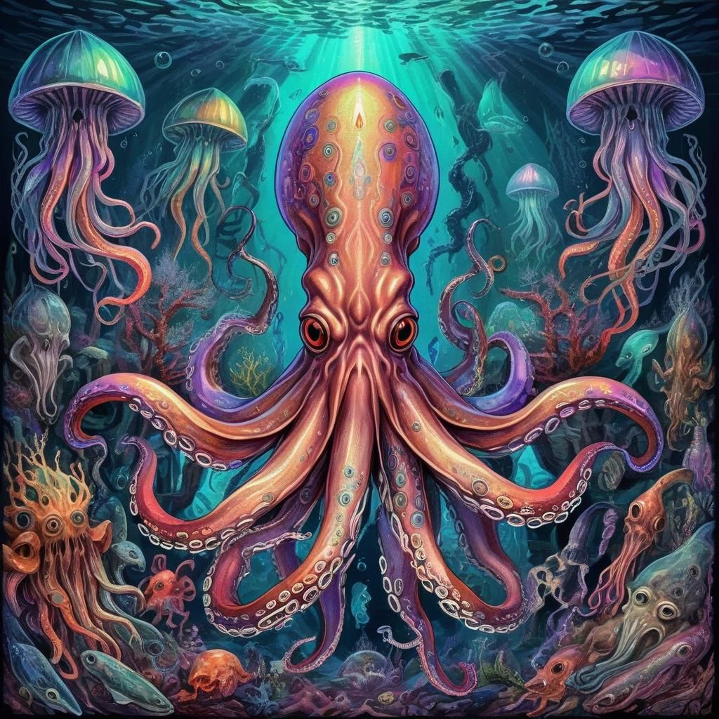 OCCULT Squid, Hyperdetailed Undersea, Triadic Colors, MAXIMALIST ...
