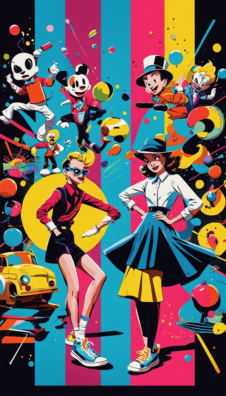Vibrant Pop Art Collage of Cartoon Legends - AI Art