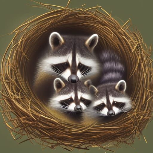 Daily Challenge: Raccoons in a nest - AI Generated Artwork - NightCafe ...