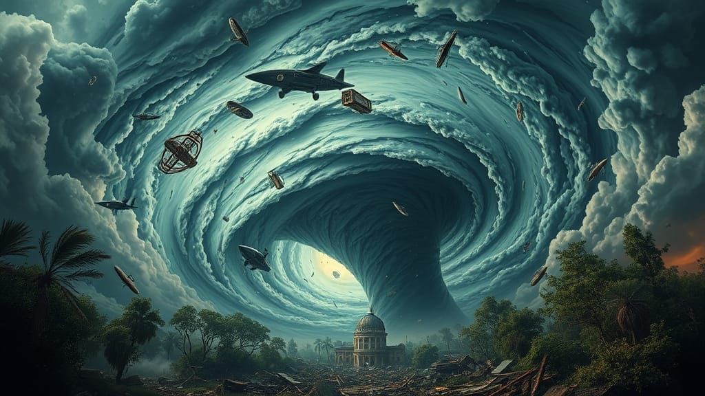 Dramatic Cyclone in a Surreal 3D Landscape - AI Art