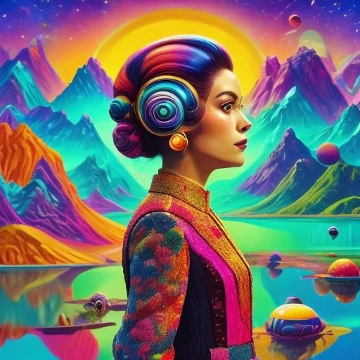 Double exposure. Side profile portrait of a beautiful woman on vintage ...