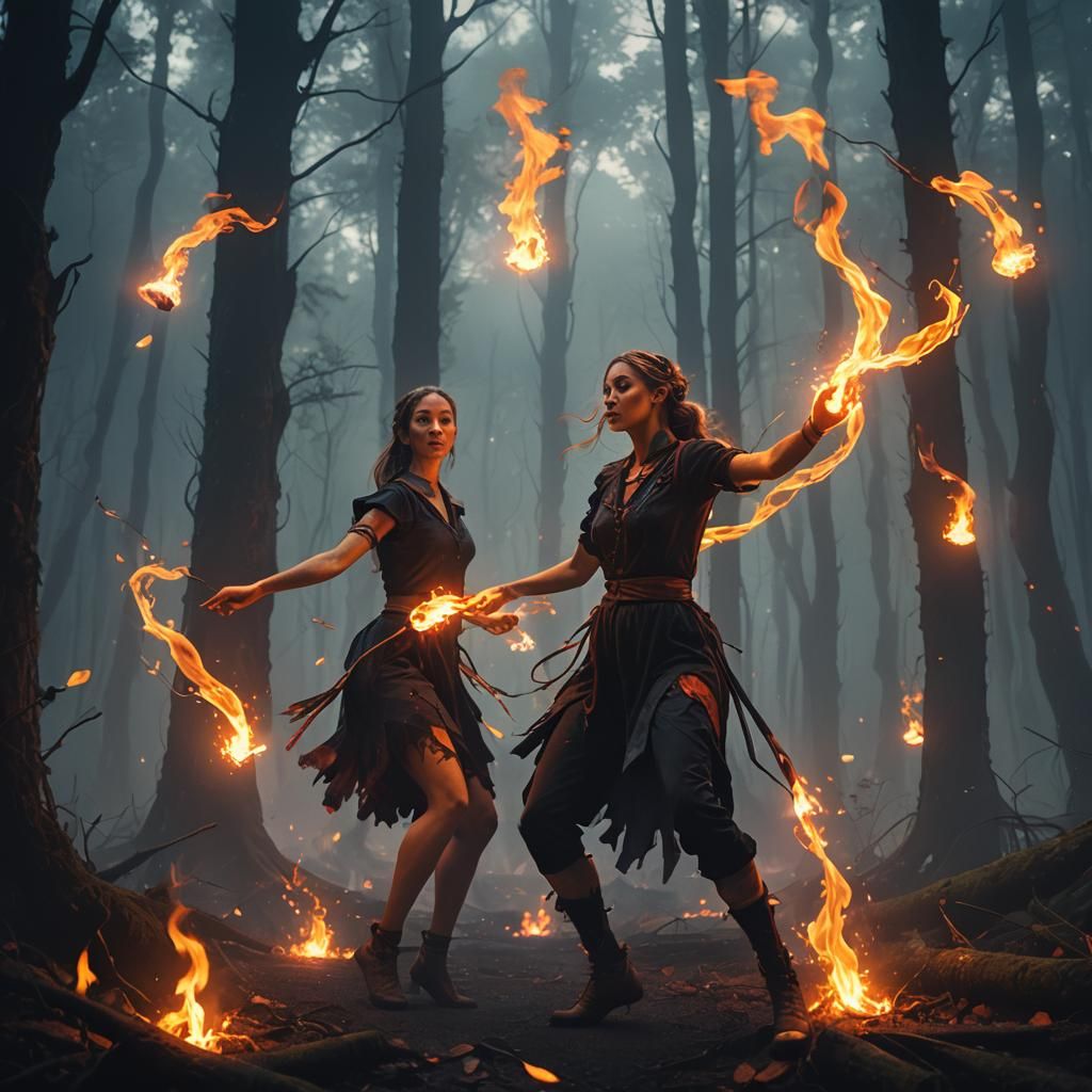 fire dancer - Vibrant Fantasy Dancer Ignites the Night