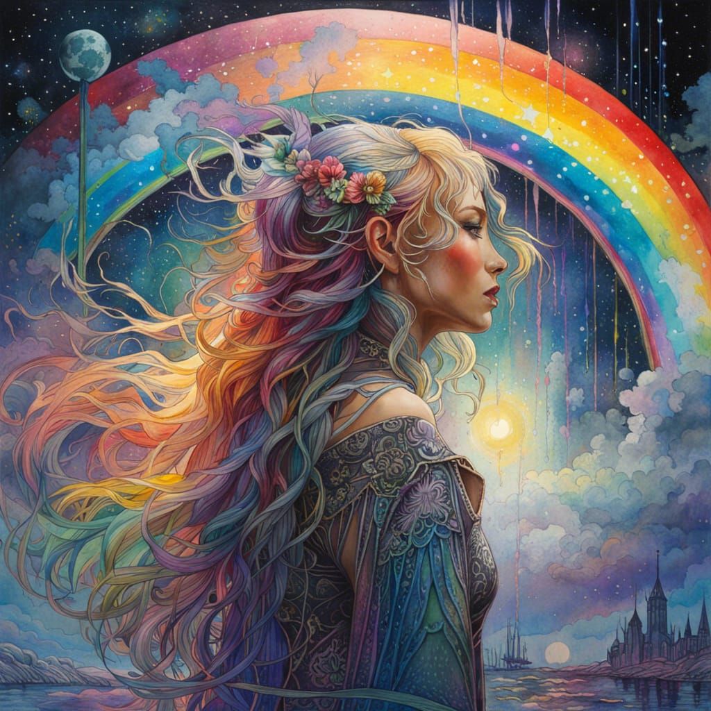 Moonlit rainbow reflections - AI Generated Artwork - NightCafe Creator