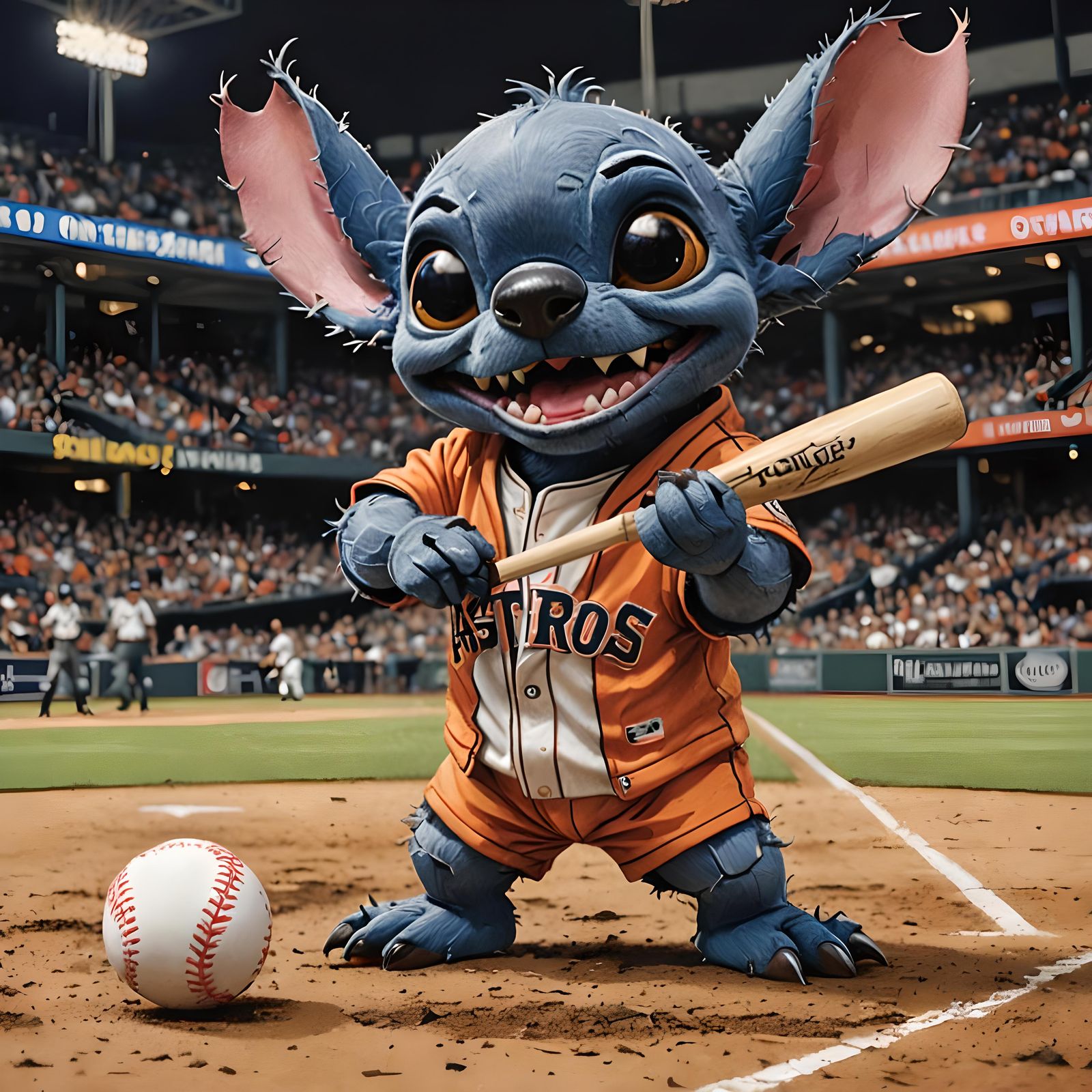 Stitch playing for the Houston Astros, intricately detailed by James ...