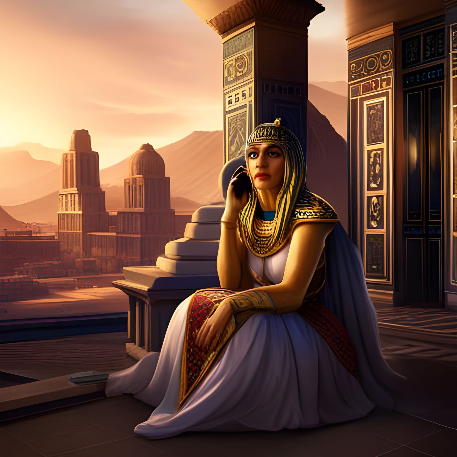 Egyptian Queen Chatting on Cellphone at Home - AI Generated Artwork - NightCafe Creator