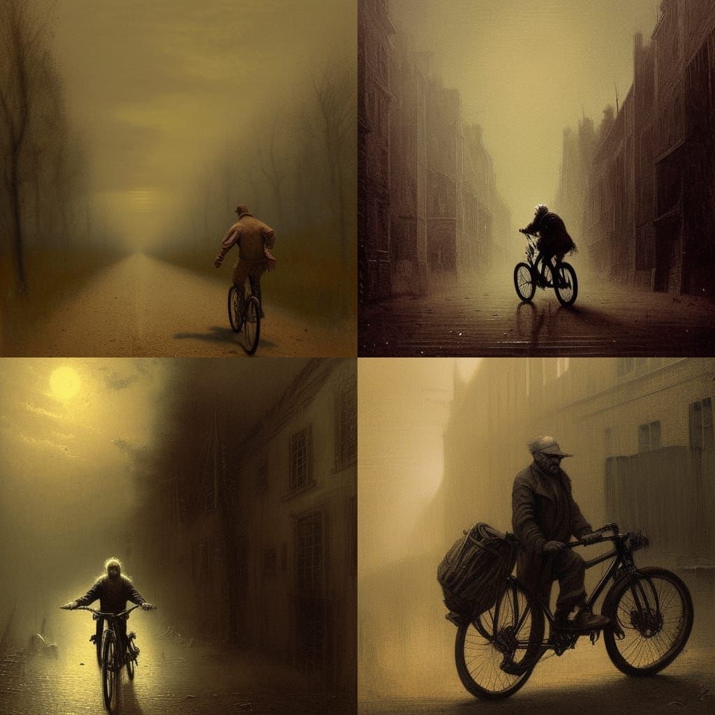 old guy riding a bike down a road - AI Generated Artwork - NightCafe ...