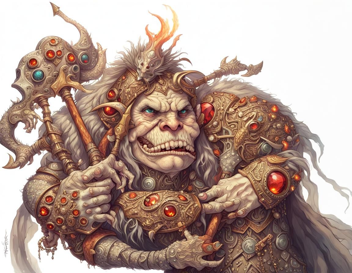 Paranormal hyper two ugly trolls, big eyes, multicolor filigree armor ...