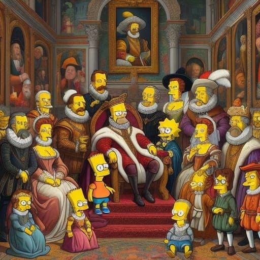 Surreal Baroque Family Scene of the Simpson Family - AI Art
