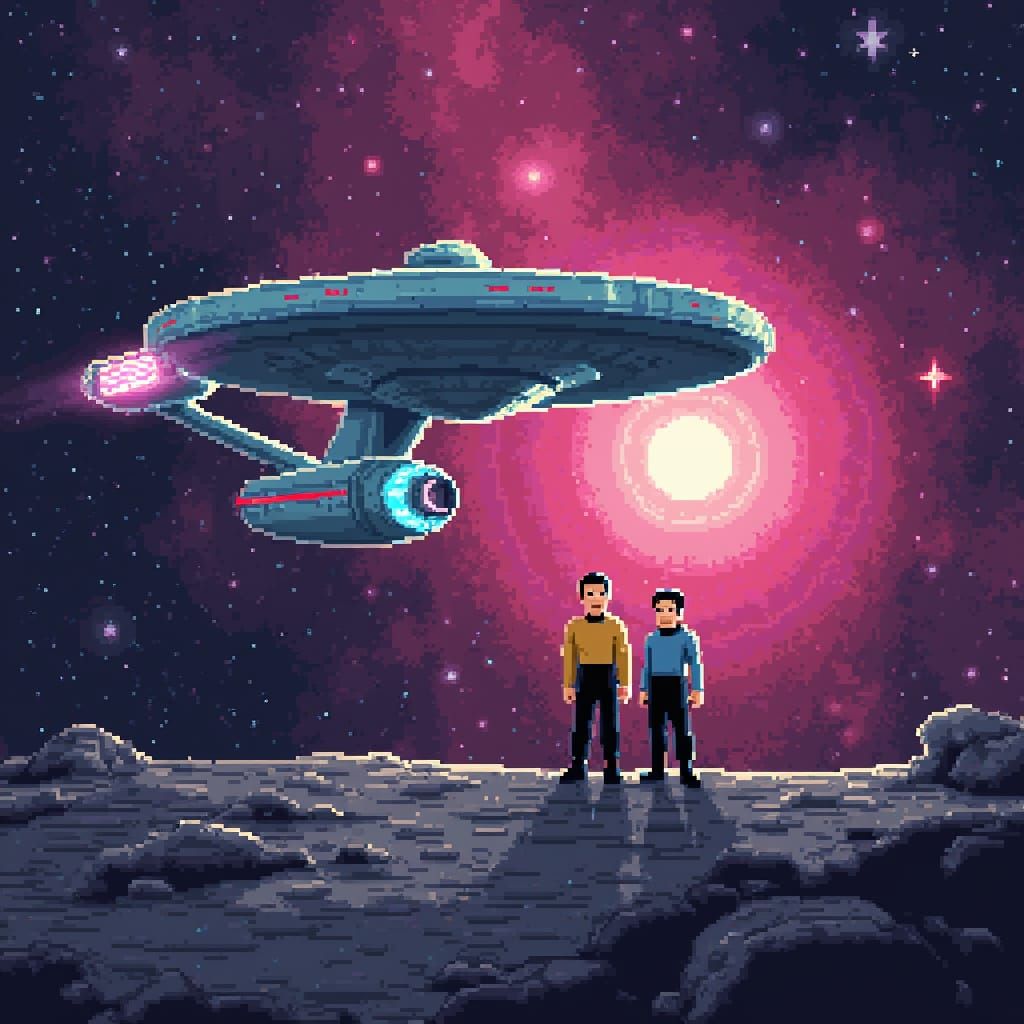 Pixelated Starship Enterprise in Classic 8 Bit Con... - AI Art