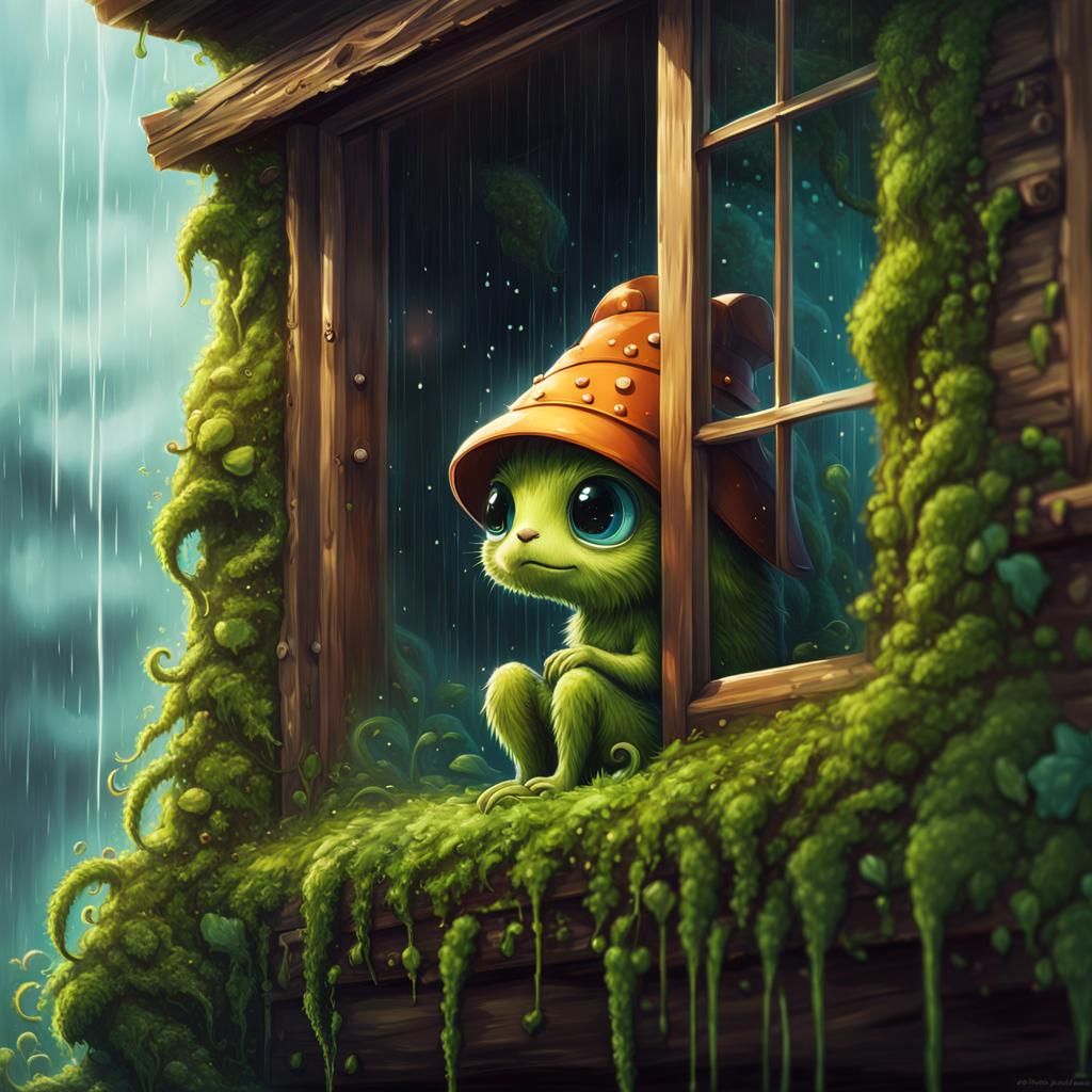 CHibi moss creature enjoying the rain - AI Generated Artwork ...