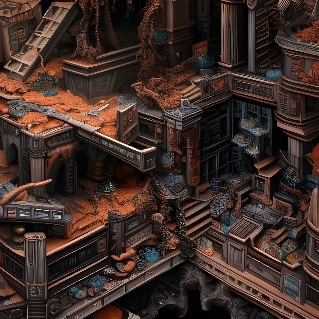 Meticulously Hyperdetailed amazing organized chaos scenery - AI ...