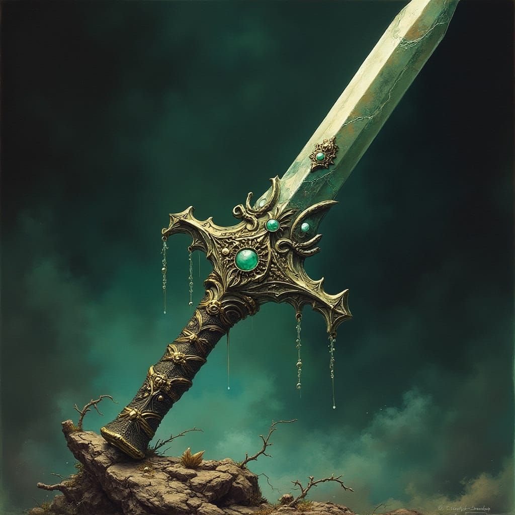 Legendary Sword with Onyx, Jade, and Mythril Blade - AI Art