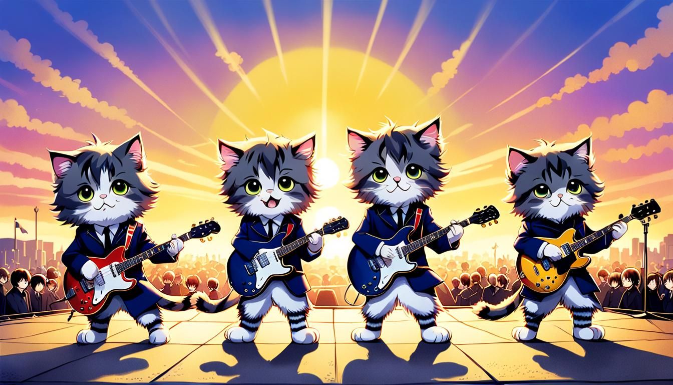 Fluffy kitten band members performing on stage - AI Generated Artwork ...