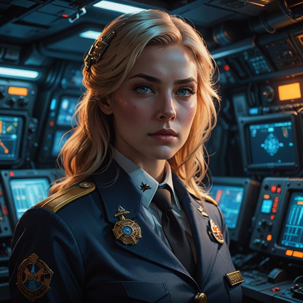 Fierce Nuclear Submarine Captain in Command - AI Art