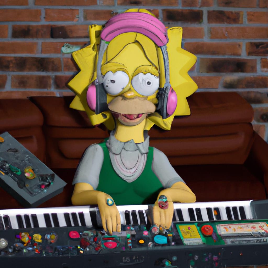 Stoned Lisa Simpson using a MiniMoog, intricately detailed trending on ...