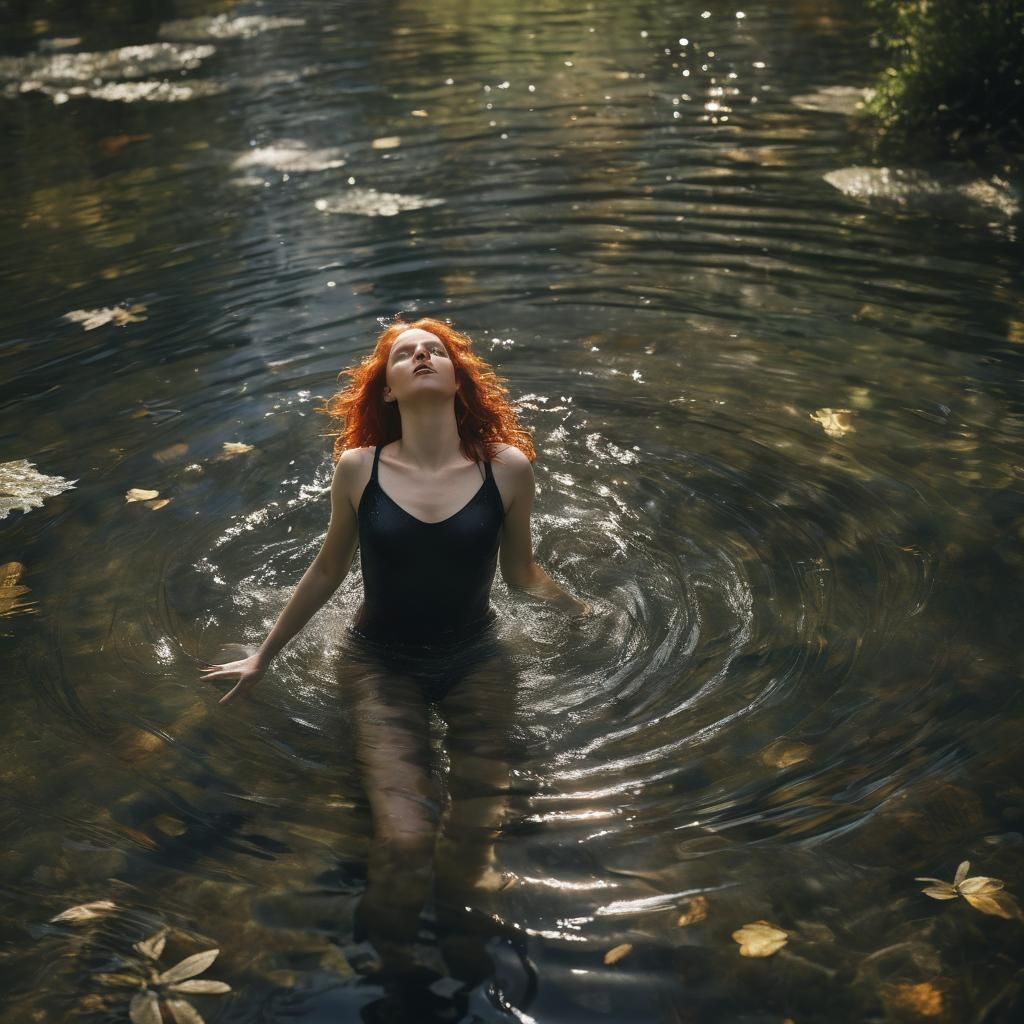 A striking, high-resolution photograph featuring a young woman with red ...