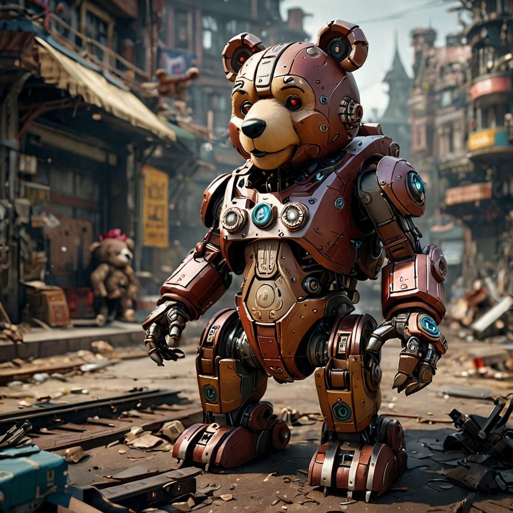 Mech disgruntled teddy bear - AI Generated Artwork - NightCafe Creator