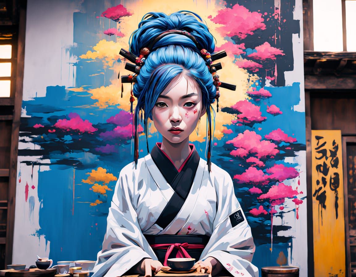 punk geisha with blue hair #04 - punk geisha with blue hair ...