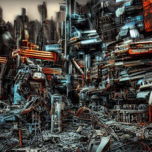 Cyberpunk Metropolis with Rusted Decay and Neon Vi... - AI Art