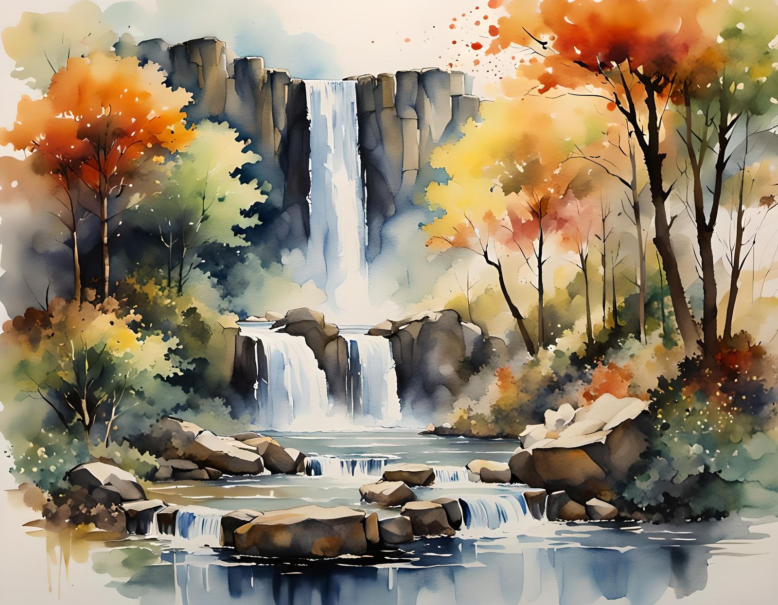 Waterfall watercolour - AI Generated Artwork - NightCafe Creator