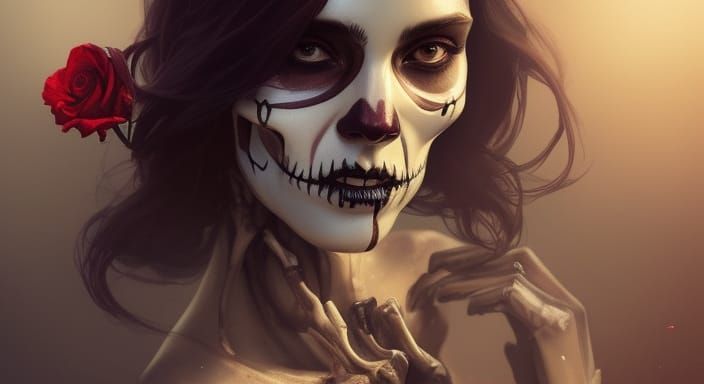 skeleton woman with rose, head and shoulders portrait, 8k resolution ...