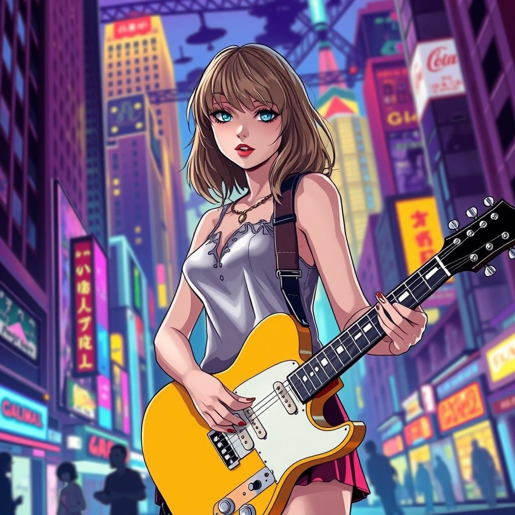 taylor swift - Confident Taylor Swift in Vibrant Anime Citys...