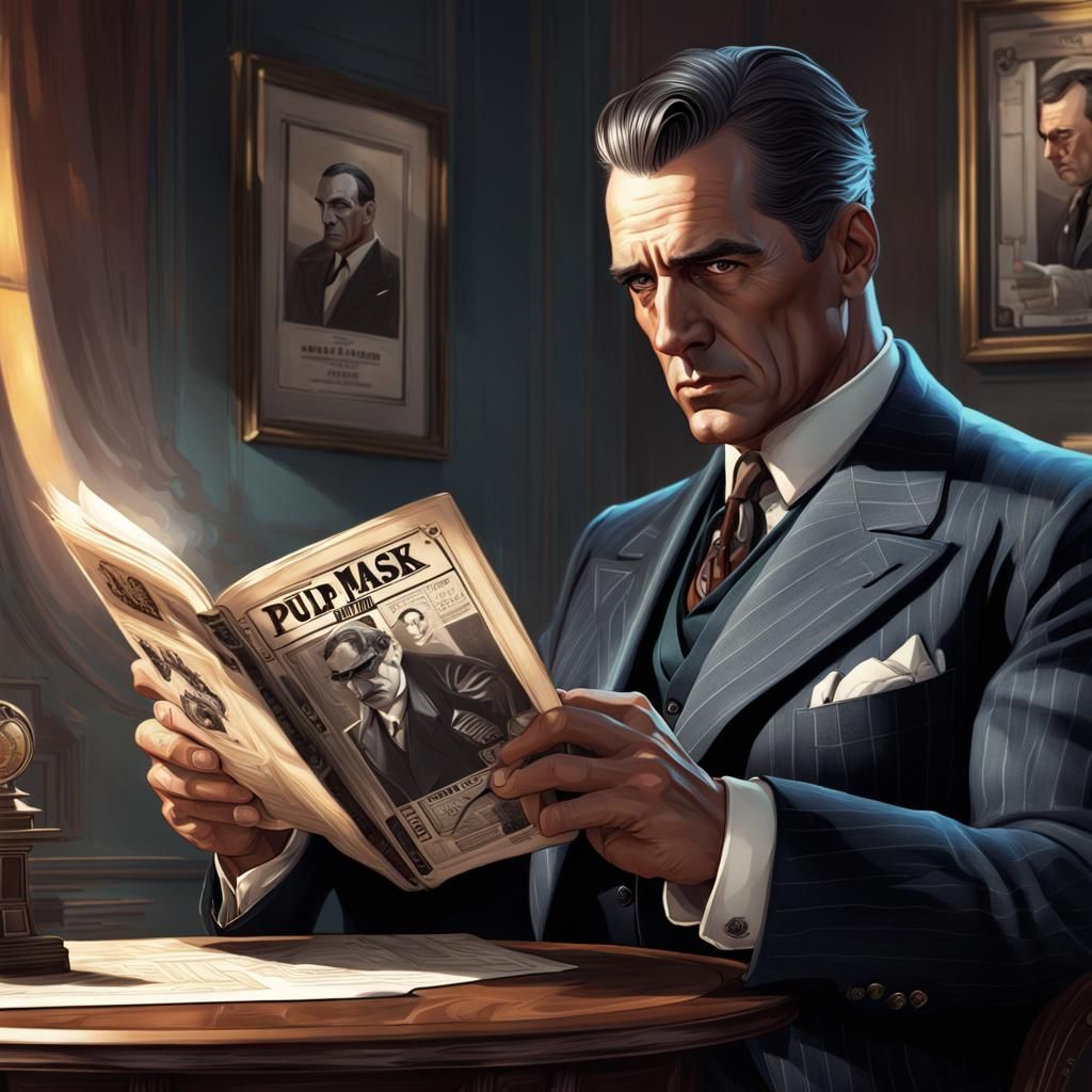 Detective Sam Spade reading a copy of the 1929 Black Mask magazine - AI ...