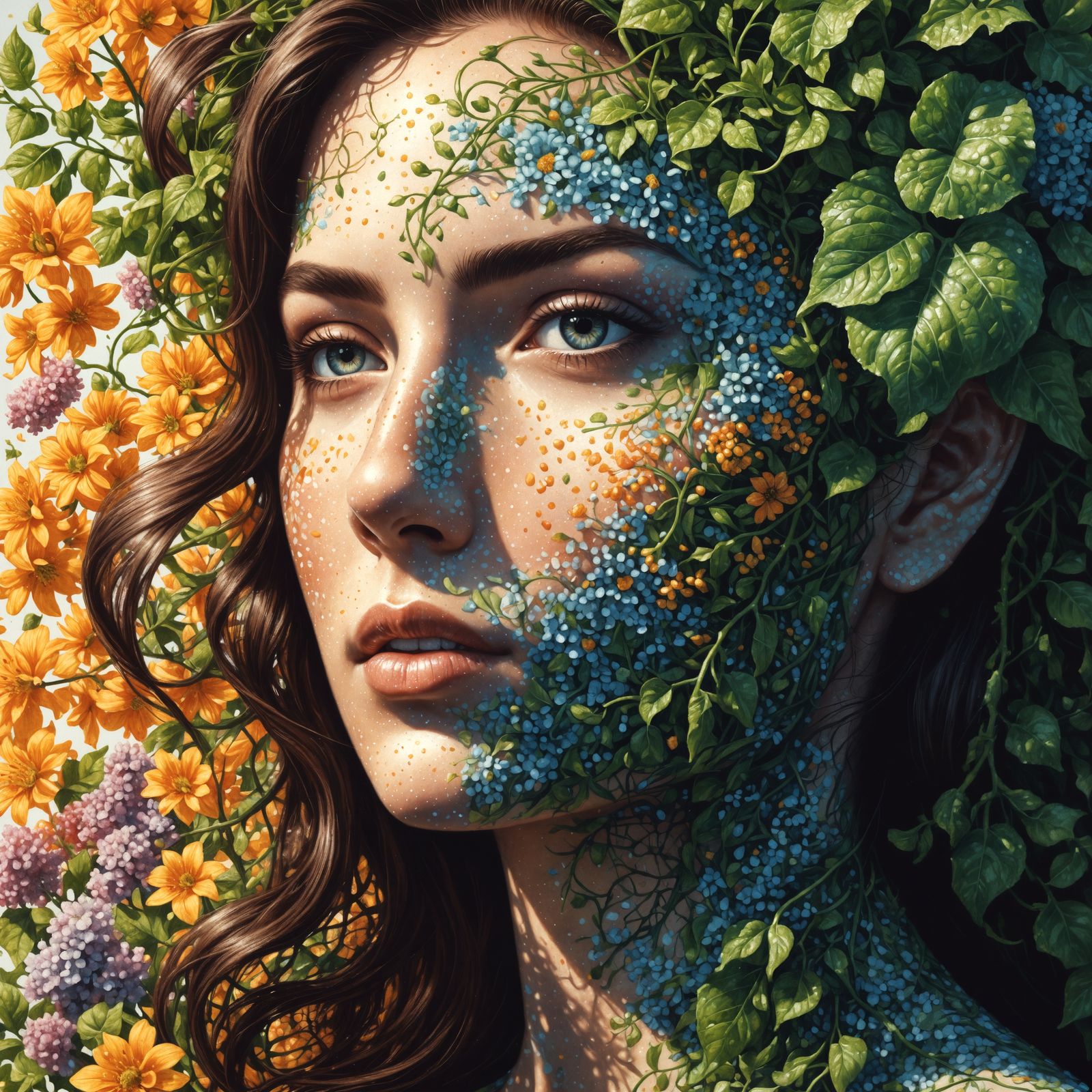 Pointillism portrait of a human face seamlessly transforming into ...