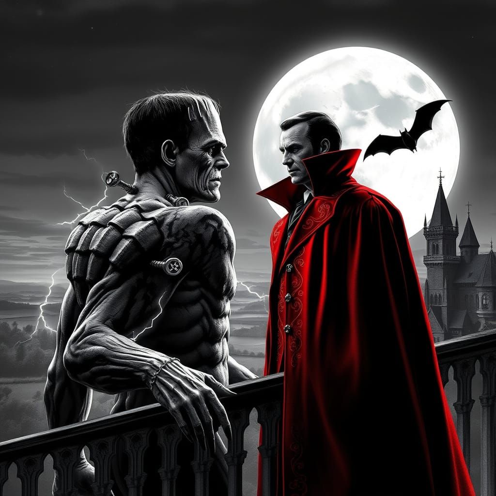 Hyper realistic very grotesque frankenstein who is tall and broad with ...