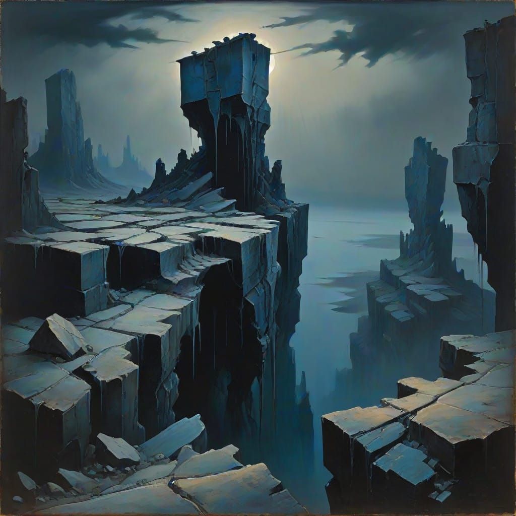 Fractured Reflection in Dark, Eerie Hues - AI Art