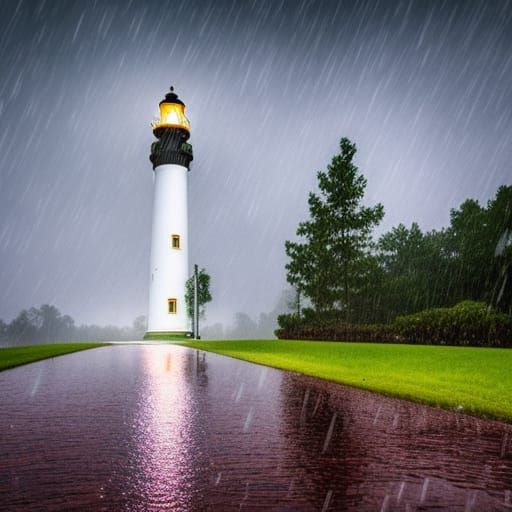 Lighthouse in the Rain - AI Generated Artwork - NightCafe Creator