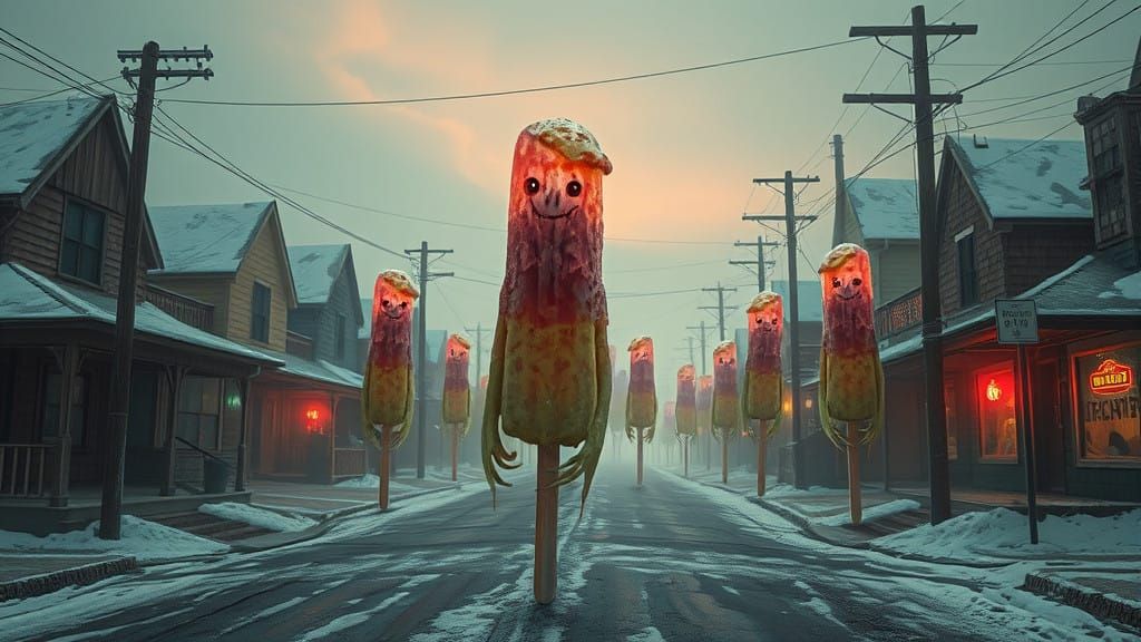Surreal Macabre Town Overrun by Twisted Popicle Mo... - AI Art