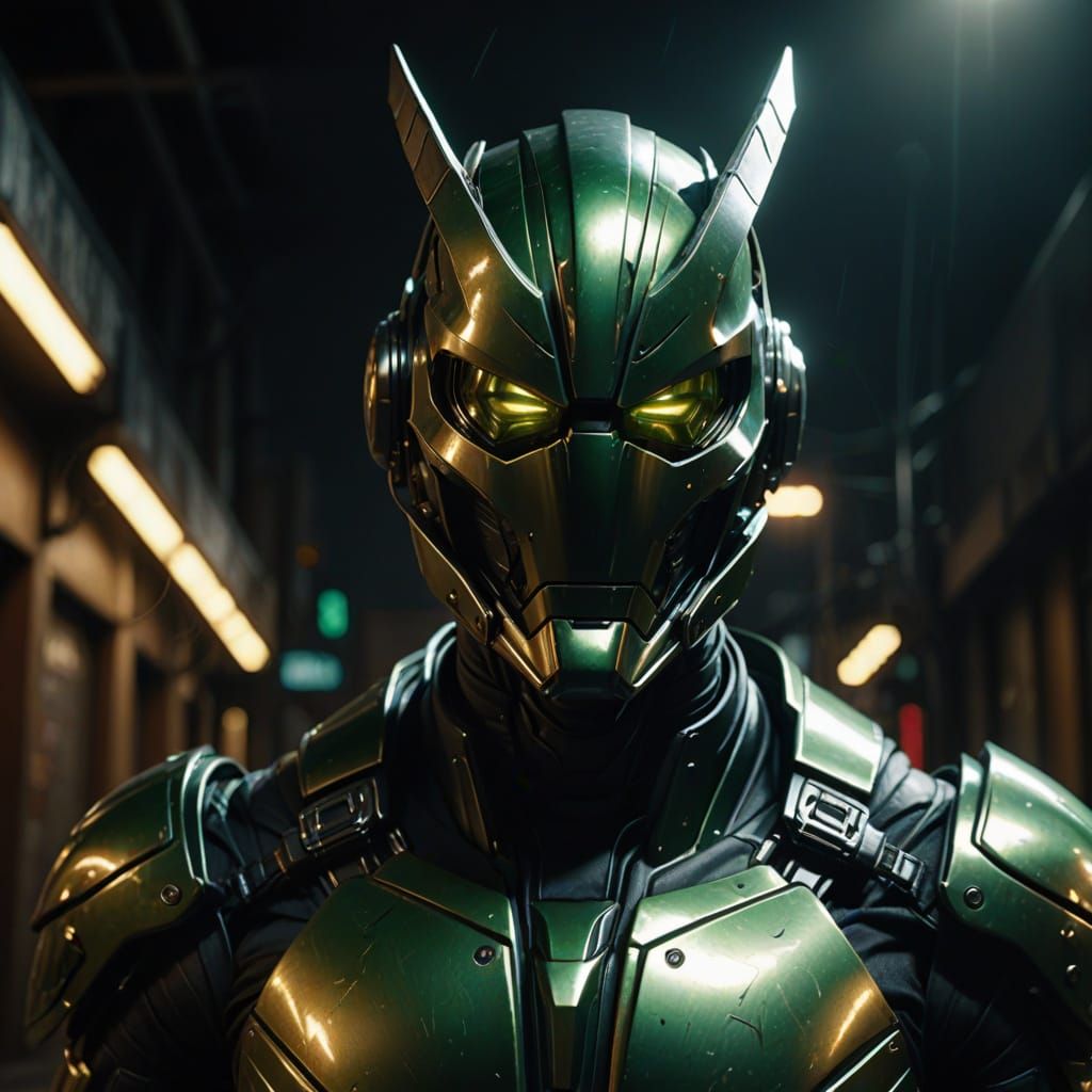 Epic Supervillain in Metallic Mantis Armor - AI Art