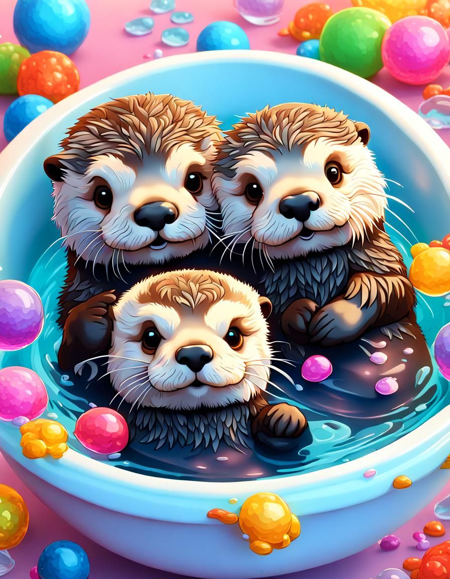 Otterly cute The adorable chibi sea otters in the bathtub bubble bath ...