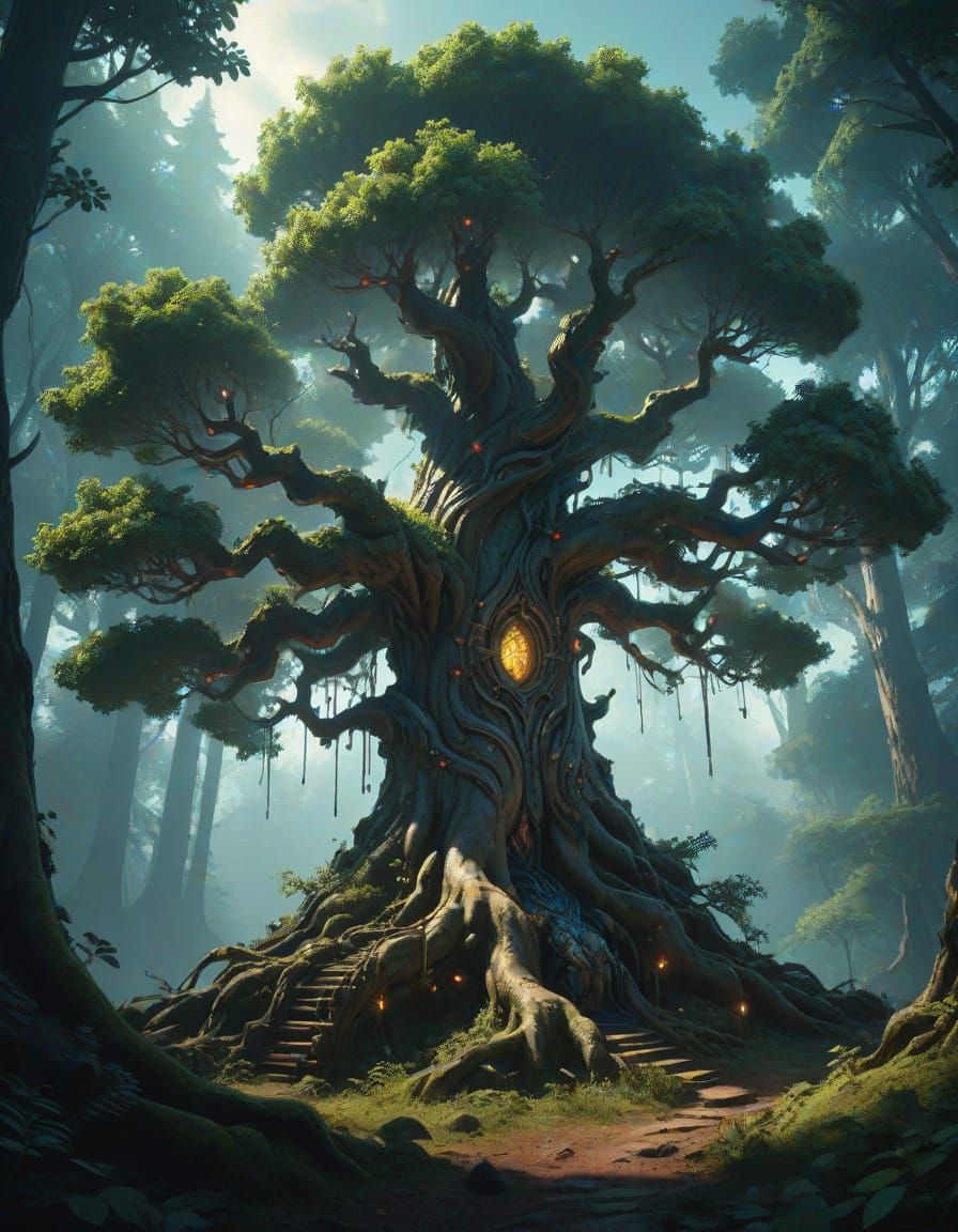 Majestic Dark Fantasy Tree in a Haunting Forest La... - AI Art