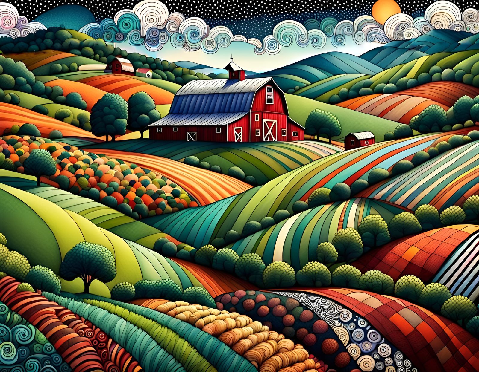 Zentangle Farm (2) - AI Generated Artwork - NightCafe Creator