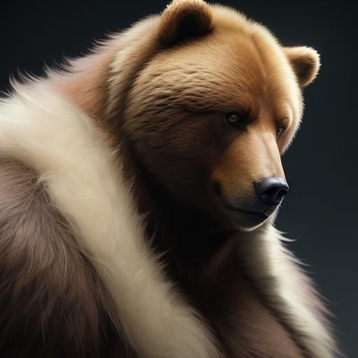 Photograph Close-Up portrait: Confident Obese Bear-Elf (bright eyes ...