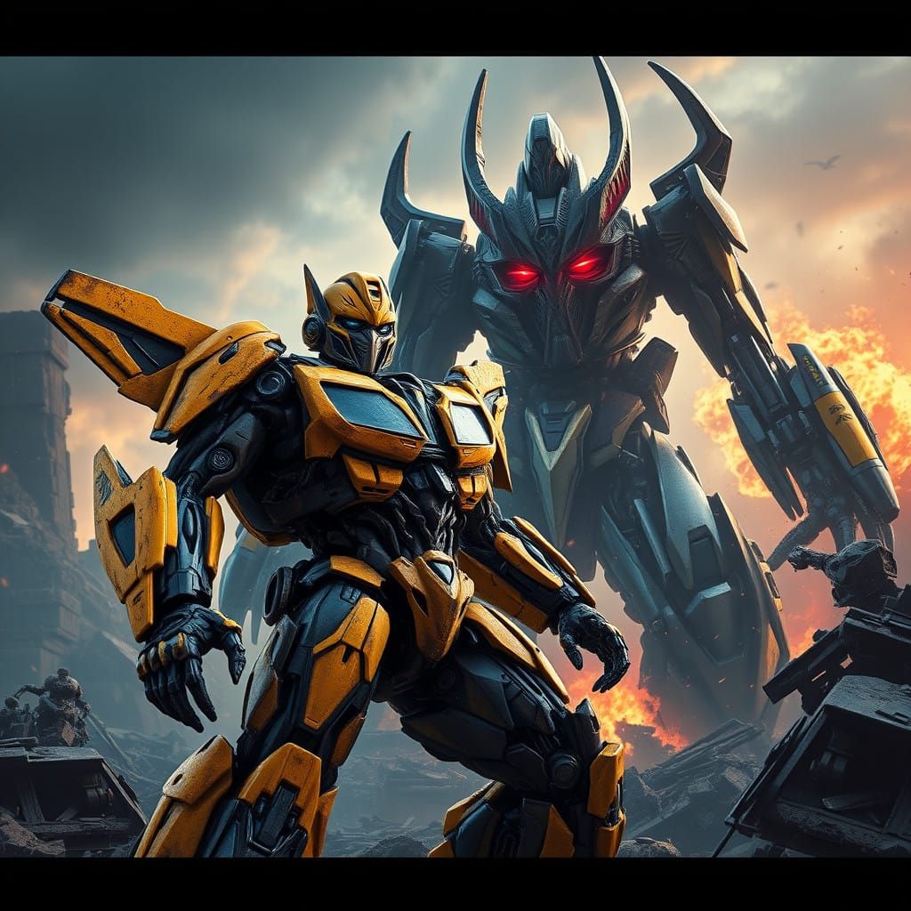 Cybertronian Battle: Bumblebee vs Megatron in Epic... - AI Art